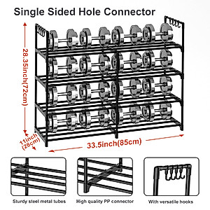 DYJIEKAI 2 Rows 4 Tier Shoe Rack, Black Metal Shoe Racks, Stackable Shoe Shelf with Multifunctional Hooks, Hold 16-20 Pairs, Space Saving Shoe Rack, Shoe Rack for Closet,Shoe Organizer