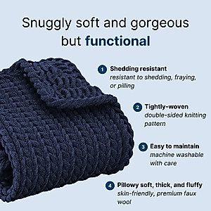 Chunky Knit Blanket Throw (60x40 in, Navy Blue) - Navy Throw Blanket Knit Throw Blanket Knitted Blanket Chunky Blanket Chunky Knit Throw Knit Blanket Chunky Knot Blanket Cable Knit Blanket