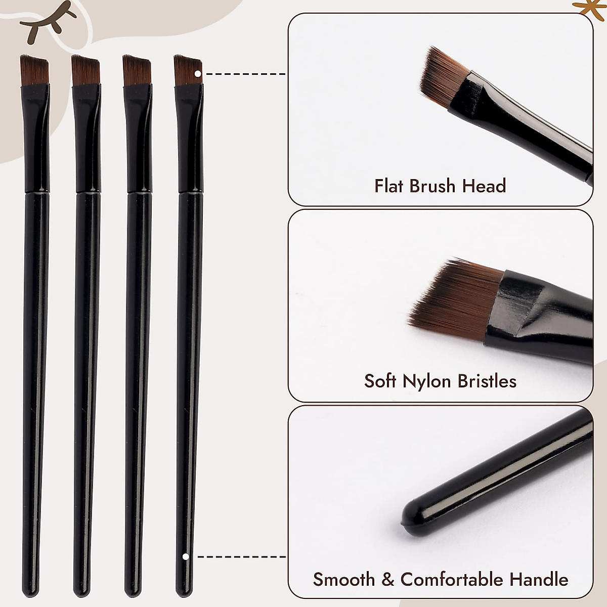 RMISODO 100 Pieces Angled Eyebrow Brushes, Flat Tapered Eyebrow Tint Brush, Soft Cosmetic Blending Brush, Portable Eyeshadow Concealer Brush, Professional Eye Makeup Brush for Women Girls, Black