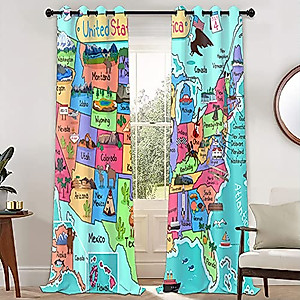 JretailAx United States Map Curtains Facts Geography USA Map Living Room Curtains United States Map Bedroom Blackout Curtains America Map Curtains W 42" L 63" Kids Teenager Boy Girl Gift 1