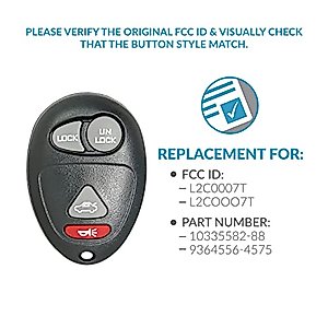 Keyless2Go Replacement for Keyless Entry Car Key Fob Vehicles That Use 4 Button L2C0007T 10335582-88 Remote, Self-programming
