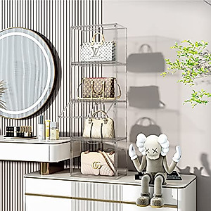 Clear Handbag Storage Organizer, 3 Packs Acrylic Display Case for Purse and Handbag Storage Organizer for Closet, Stackable Purse Display Boxes with Magnetic Door for Collectibles, Wallet, Toys…