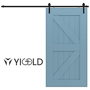 YIGOLD 8ft Sliding Barn Door Hardware Kit,Antique Style,Sliding Smoothly Quietly,Factory Outlet Upgraded Version Quality Carbon Steel,Fit 45"-48" Wide Door Panel-(J Shape Hanger)