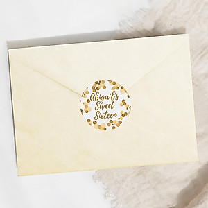 Personalized White and Gold Sweet 16 Birthday Party Favor Stickers with Name - Custom Envelope Seals, Bag Stickers - 1.75 in. Round - 40 Labels