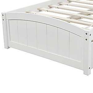 Rockjame Twin Platform Bed with Trundle, Minimalistic Stylish Wood Bed Frame, Easy to Install (White)