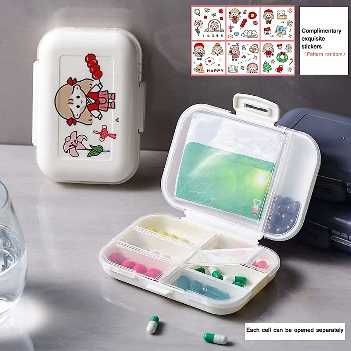 8 Compartments Travel Pill Organizer Moisture Proof Small Pill Box for Pocket Purse Daily Pill Case Portable Medicine Vitamin Holder Container