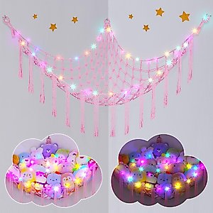 Unicorn Castle Stuffed Animals Hammock Net Toy Storage Organizer Stuffed Animals Storage Toy Holder Boho Macrame Hanging for Nursery Kids Girls Room Decor