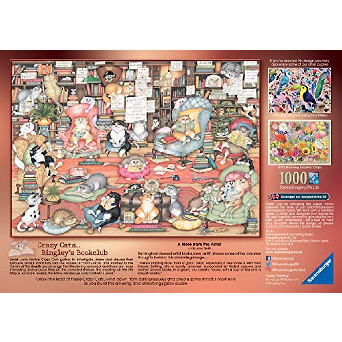 Ravensburger Crazy Cats Bingley’s Bookclub 1000 Piece Jigsaw Puzzle for Adults & Kids Age 12 Years Up