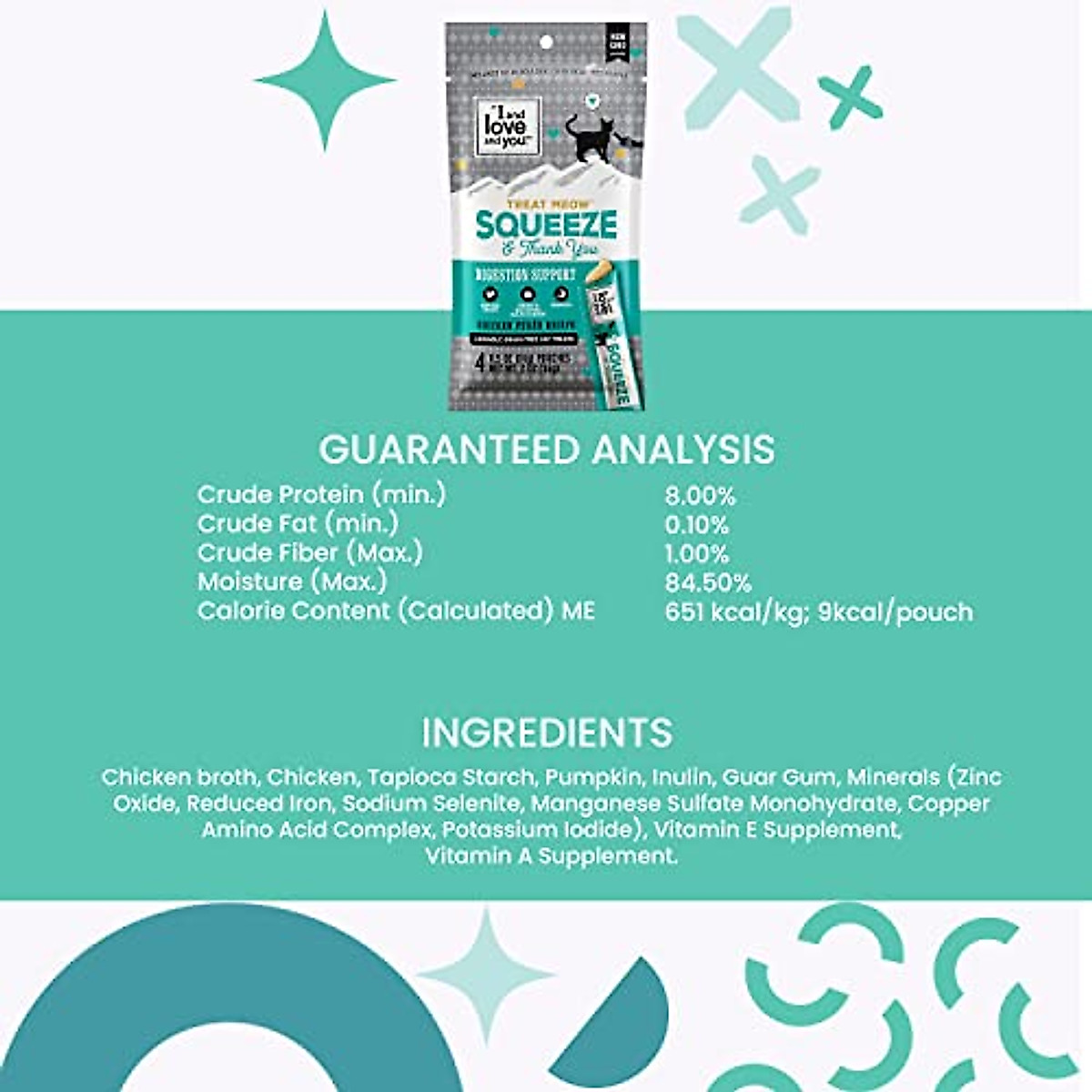 I AND LOVE AND YOU Treat Meow Lickable Cat Treats - Chicken Puree - Digestion Support, Squeeze Treat, 0.5oz, 4ct