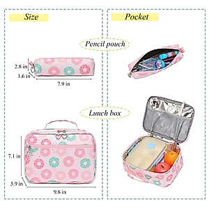 YJMKOI 3PCS Donut Print Backpack for Girls Middle-School Elementary Bookbags with Lunch Box (Grey)
