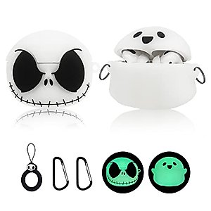 【2 PACK】FREEOL AirPods Pro Case Cover, Luminous Ghost & Skull Design Silicone Case for Airpods Pro,3D Fashion Cartoon Anime Character Apple Airpods Protective cover for Women Men Teens Kids Girls Boys