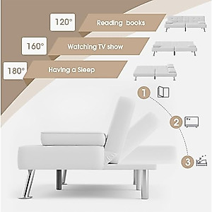 Flamaker Futon Sofa Bed Modern Folding Futon Set Faux Leather Convertible Recliner Lounge for Living Room with 2 Cup Holders, Removable Armrests (Faux Leather, White)