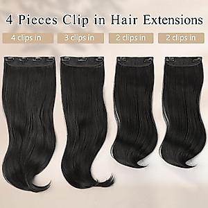 FREEMEIGE Clip in Hair Extensions,Black Hair Extensions for Women Straight Layered Hair Extensions Synthetic Heat Resistant Long Wavy Daily Use 20 Inch