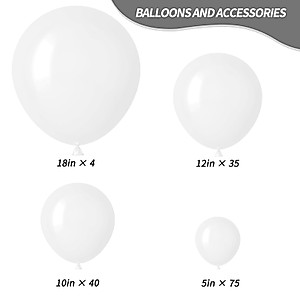RUBFAC 154pcs White Balloons Different Sizes 18 12 10 5 Inches for Garland Arch, Premium White Latex Balloons for Birthday Baby Shower Graduation Wedding Anniversary Party Decorations