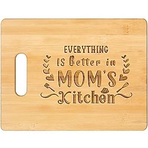 Pandasch Mothers Day Gifts for Mom, Unique Mom Birthday Gifts from Daughters Son - Personalized Engraved Bamboo Cutting Board for Mom with Warm Saying - Everything Is Better in Mom's Kitchen