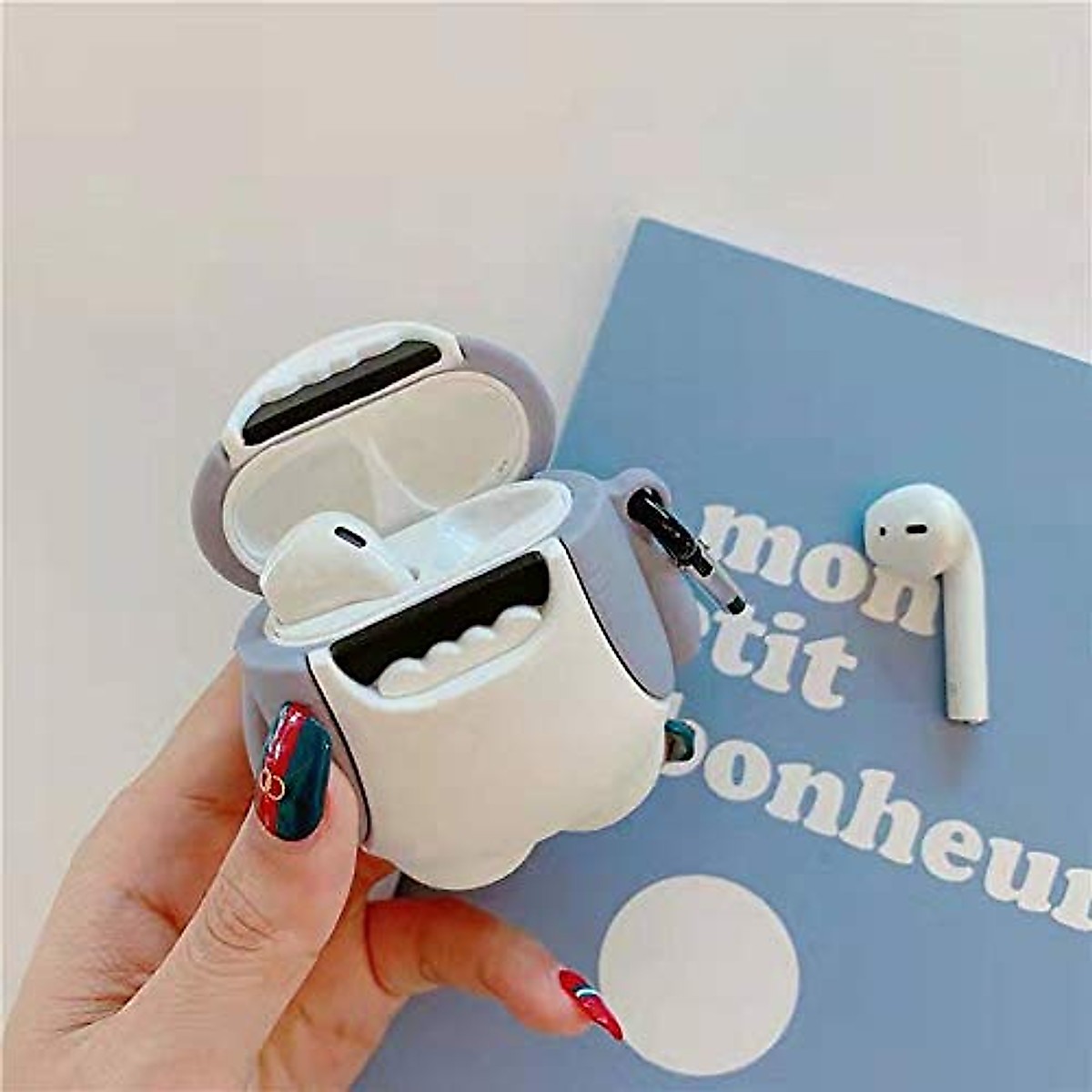 XYFS Compatible with Airpods 1/2 Case Cover, 3D Cute Cartoon Funny Fun, Silicone Air pods Stylish Chic Character Skin Keychain Kits,Stylish Girl Child Teen boy Airpods case (Cute Shark)