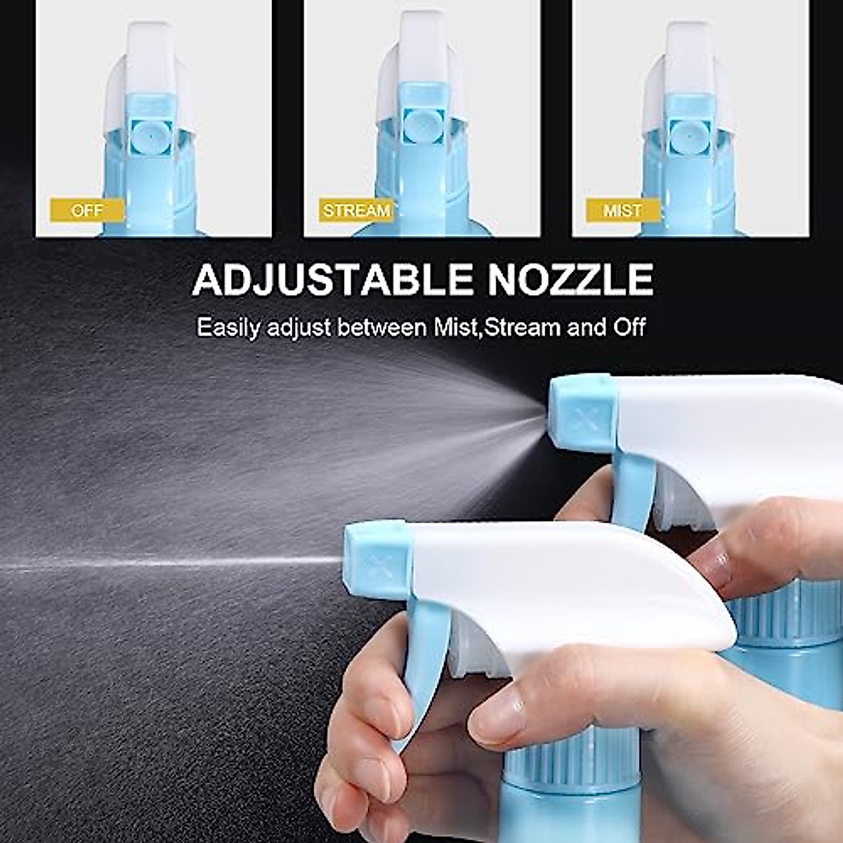 UMETASS 16.9 oz Adjustable Nozzle Plastic Spray Bottle, Leak Proof Mist Spray Bottle Empty Refillable Container for Water, Cleaning, Hair, Plants, Pets (Blue and Yellow)