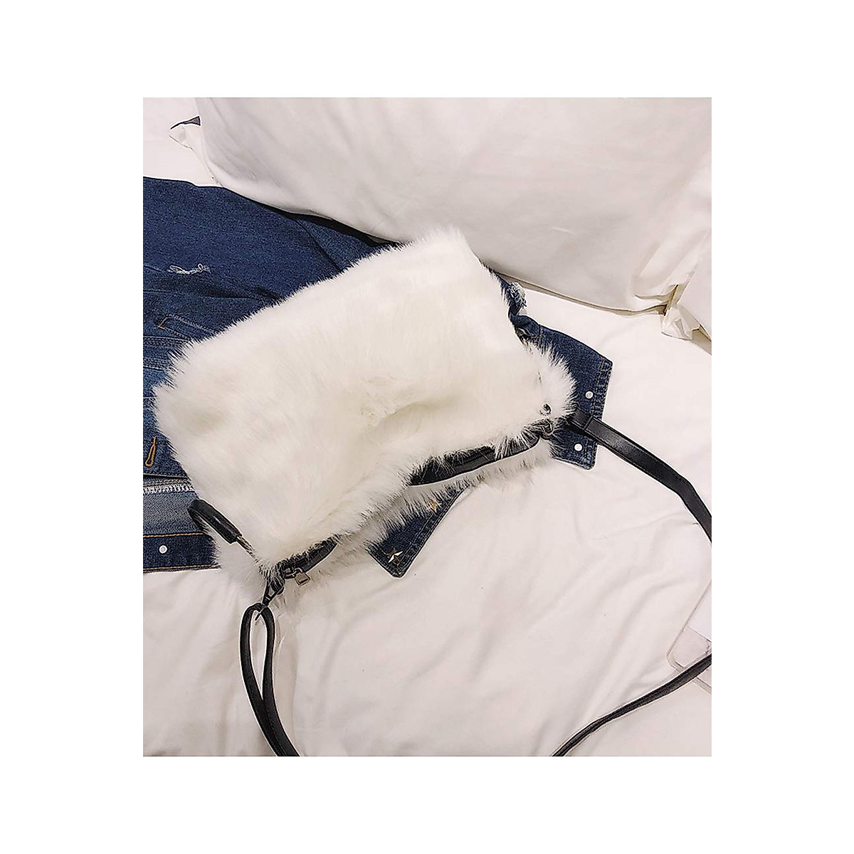 Ulisty Women Faux Fox Fur Shoulder Bag Furry Purse Fluffy Crossbody Bag Plush Top Handle Bag Handbag black