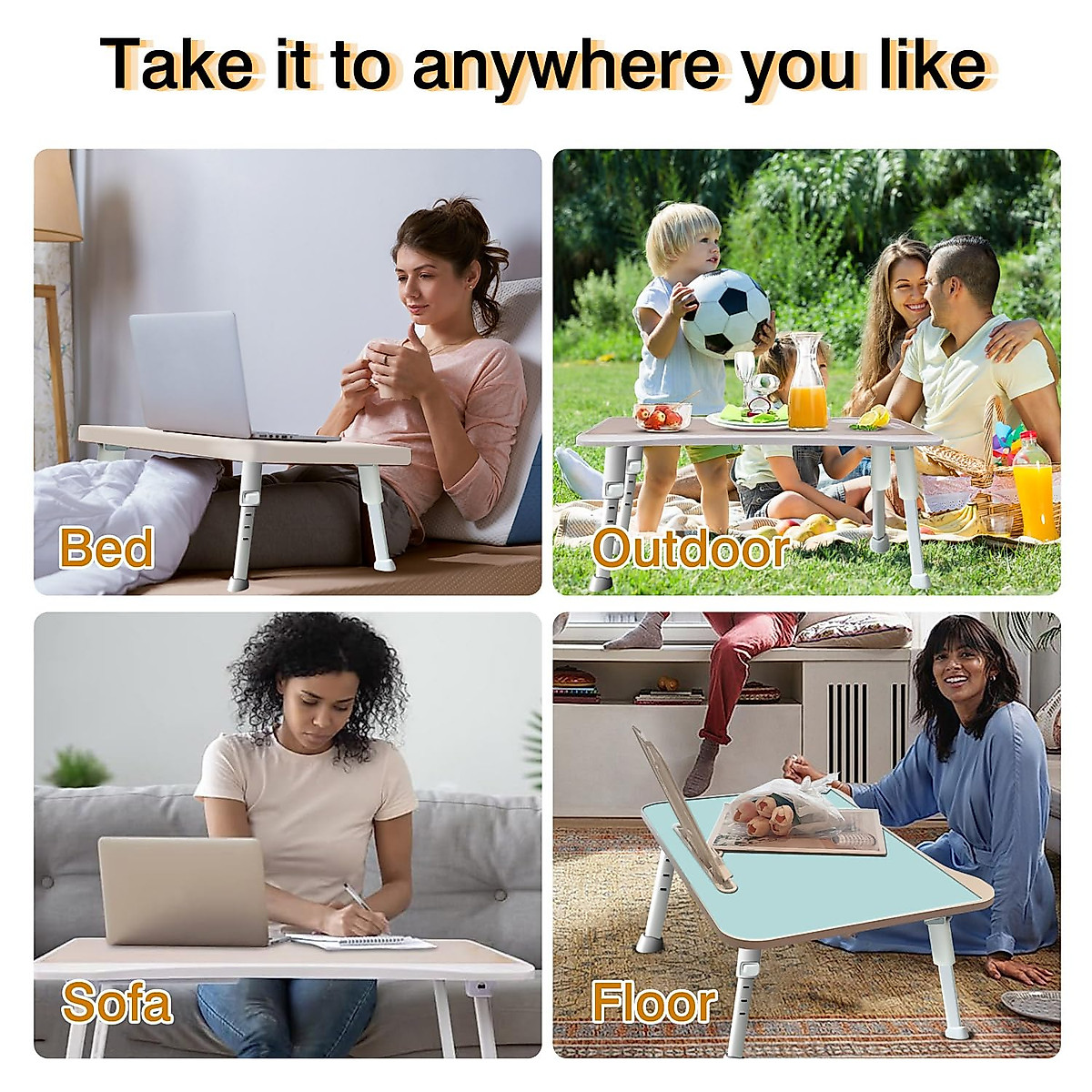 Bed Desk for Laptop, Adjustable Laptop Desk with Foldable Legs Storage Drawer,Lap Desk for Laptop, Portable Lap Desk for Writing Working Reading Eating