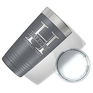 Personalized 20oz (17 Colors) Powder Coated Insulated Stainless Steel Tumbler with Lid, Custom Etched, Customized Engraved Gift Idea for Women Men Her Him, Halpert Monogram Initial Name (Gray)