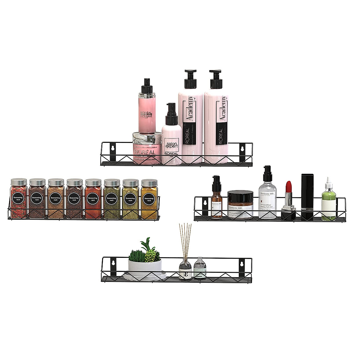 Bextsrack Spice Rack Organizer for Cabinets, 4 Pack Wall Mounted Spice Seasoning Jars Shelf Storage Organizer for Cupboard, Pantry Door, Black