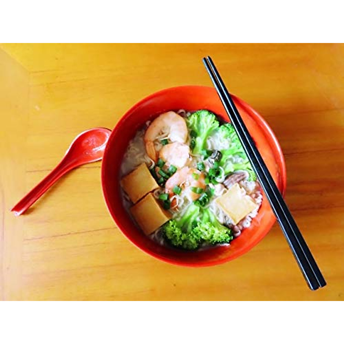 ROVATTA Ramen Noodle Soup Bowl Set- 12Pcs (4 SETS) 48 Oz Japanese Melamine Ramen (4) Spoons & (4) Chopstick Sets, Dishwasher Safe, Restaurant Quality Ideal For Ramen, Pho, Noodles & All Asian Cuisine