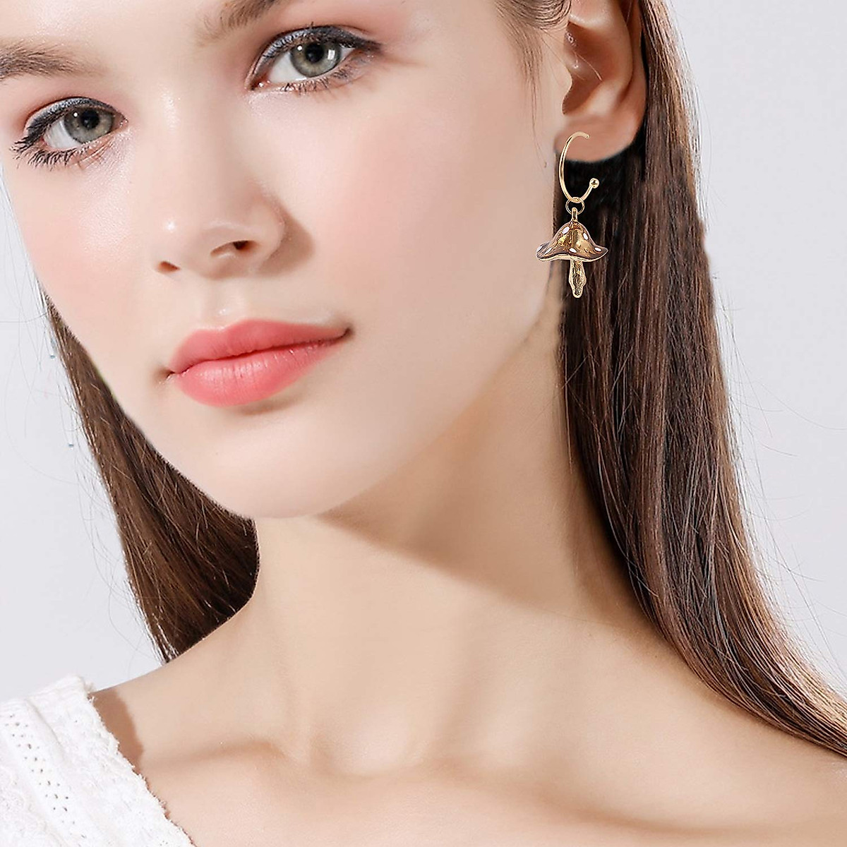 Just Follow Mushroom Shape Pendant Dangle Earrings Sweet Fresh Mushroom Drop Earrings Colorful Mushroom Charm Earrings for Women (Mushroom Shape Pendant Dangle Earrings-Gold)