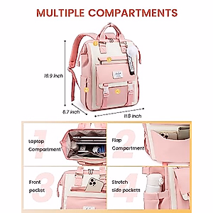 LOVEVOOK Laptop Backpack for Women,15.6 Inch College Backpack,Light Weight Travel Backpack Waterproof Casual Daypack Computer Backpack fits Travel Work Casual（15.6 inch,Pink&Beige）