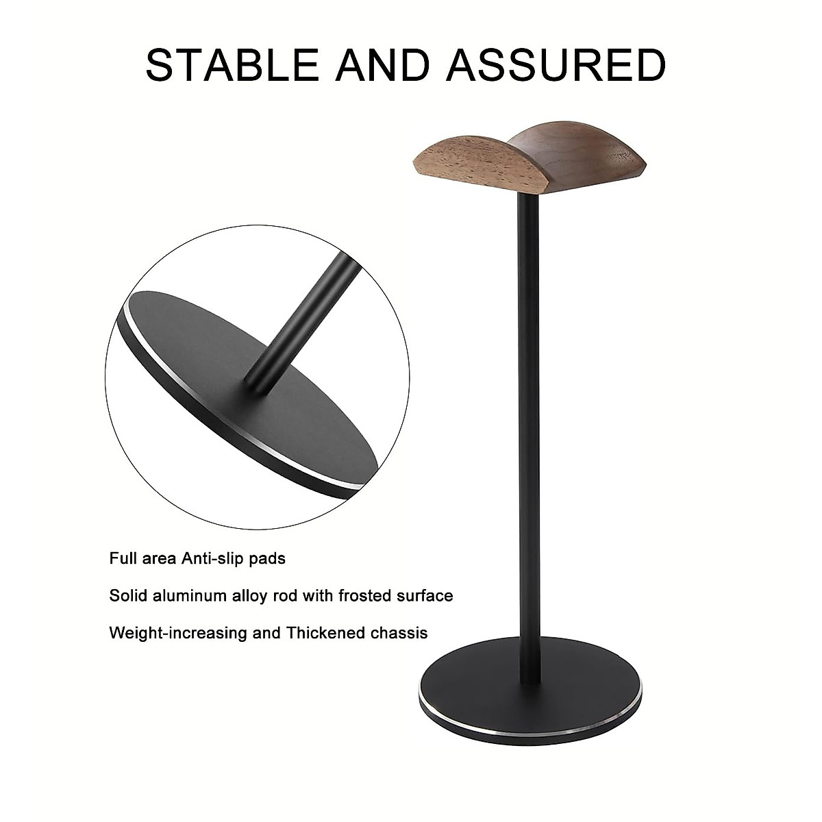 Jcurycke Headphone Stand Headset Holder with Walnut Wood Headrest,Gaming Headset Stand Earphone Stand with Solid Heavy Base for All Headphone Sizes