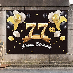 PAKBOOM Happy 77th Birthday Banner Backdrop - 77 Birthday Party Decorations Supplies for Men - Black Gold 4 x 6ft