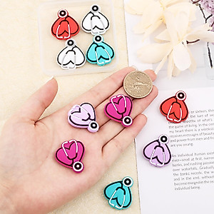 CHGCRAFT 10Pcs 5Colors Heart with Stethoscope Shape Silicone Beads for DIY Necklaces Bracelet Keychain Making Handmade Crafts, Mixed Color