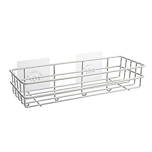 Bathroom Shelf Organizer Shower Caddy Storage Kitchen Rack With Traceless Transparent Adhesive No Drilling Black Roll up Dish Drying Rack