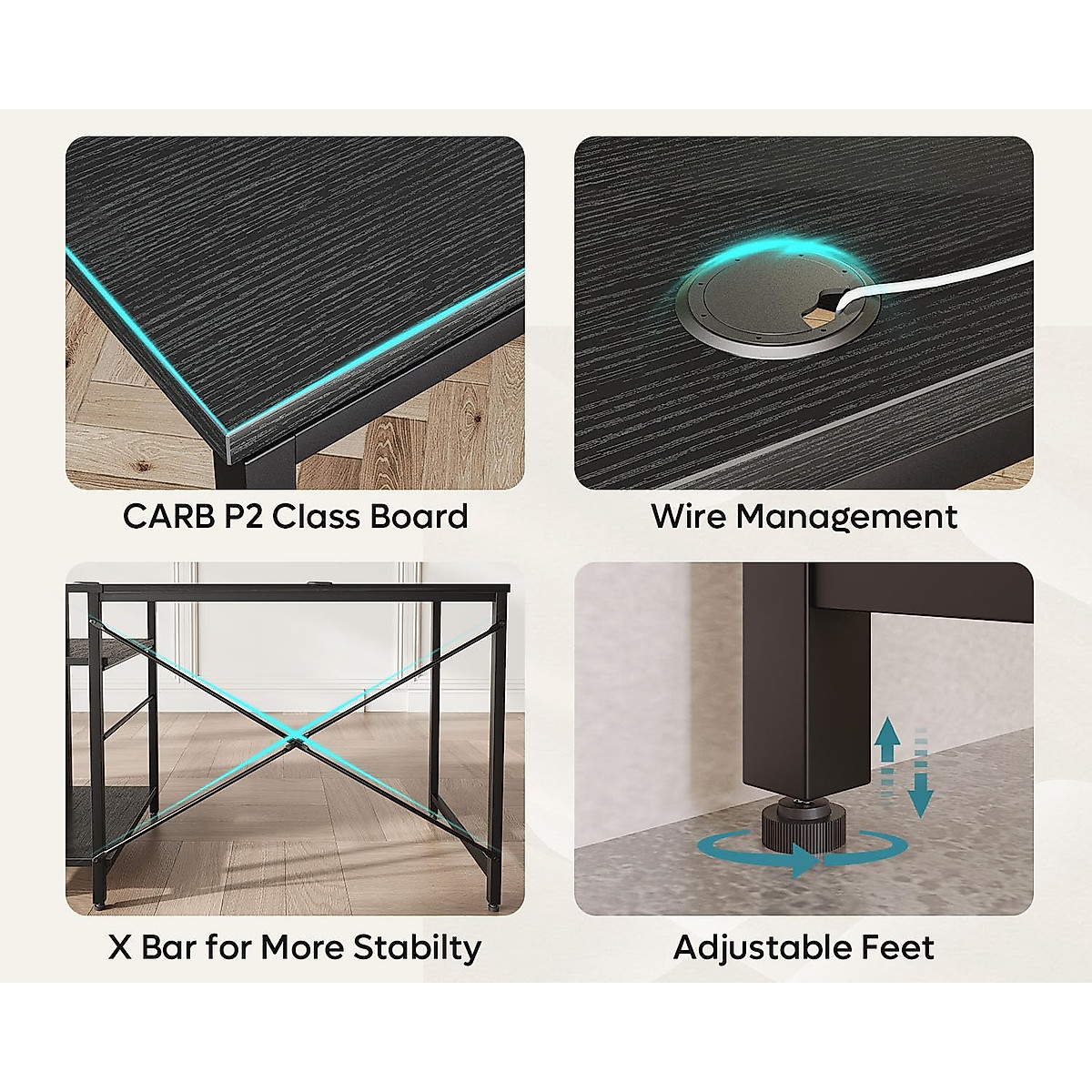 Bestier 95.2” L Shaped Desk, Reversible Corner Computer Desk or 2 Person Long Table with Adjustable Shelves, Large Writing Study Workstation with 3 Cable Holes - Black