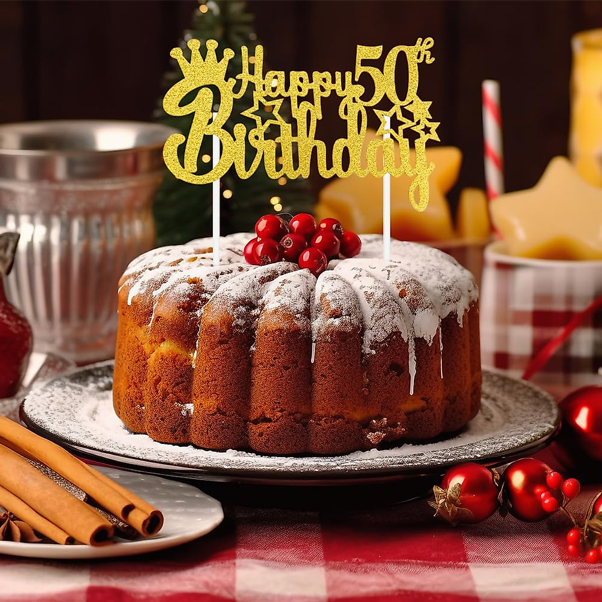 50th Birthday Cake Topper, Happy Birthday Cake Topper, Birthday Cake Toppers, Glitter Gold 50 Cake Topper, Happy 50th Birthday Cake Topper for 50th Fiftieth Birthday Party Decoration Supplies