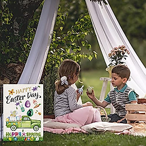 Happy Easter Day Garden Flags, Gnome Eggs Truck Vertical Double Sized Burlap Flag for Spring House Yard Outdoor Decor 12.5 x 18 Inch (Multi)