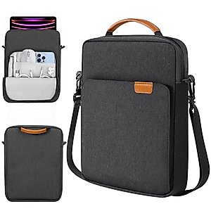 TiMOVO 13 Inch Tablet Sleeve Handbag with Shoulder Strap for iPad Air 13", iPad Pro 13", iPad Pro 12.9", Galaxy Tab S9+/S9 Plus/S10+/S10 Plus/S9 FE+/S9 FE Plus 12.4", Black & Gray