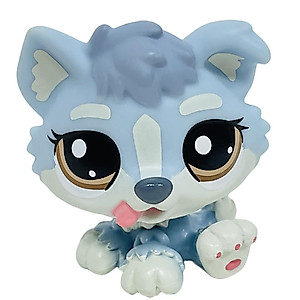NOVIIML Old LPS Toy Blue White Husky Dog Puppy Mini Pet Shop Cute Animal Action Figures Bobble Head Toy Gift for Kids Boy Girl
