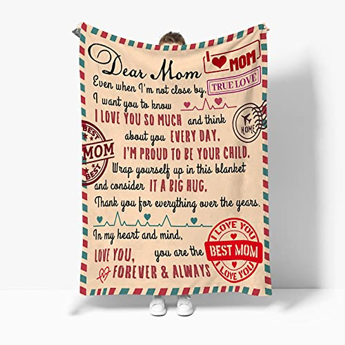 DANUBEE Gifts for Mom Blanket, Mothers Day I Love You Mom Gifts from Daughter or Son for Mother, Mom Birthday Gifts Unique, Best Mom Ever Gifts, Happy Birthday Mum Gift Ideas, Throw Blanket 50" x 60"