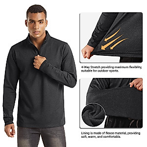 TACVASEN Men's Sports Performance Shirts Long Sleeve Pullover Shirts Tops Zip Up Black Grey, M