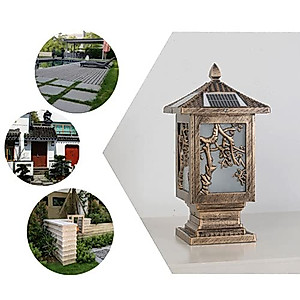 MHCZBGY Waterproof Metal Column lamp Solar Patio Column Light Home Outdoor Pillar Light Outdoor Garden Villa Pillar Lights European Style Column Light