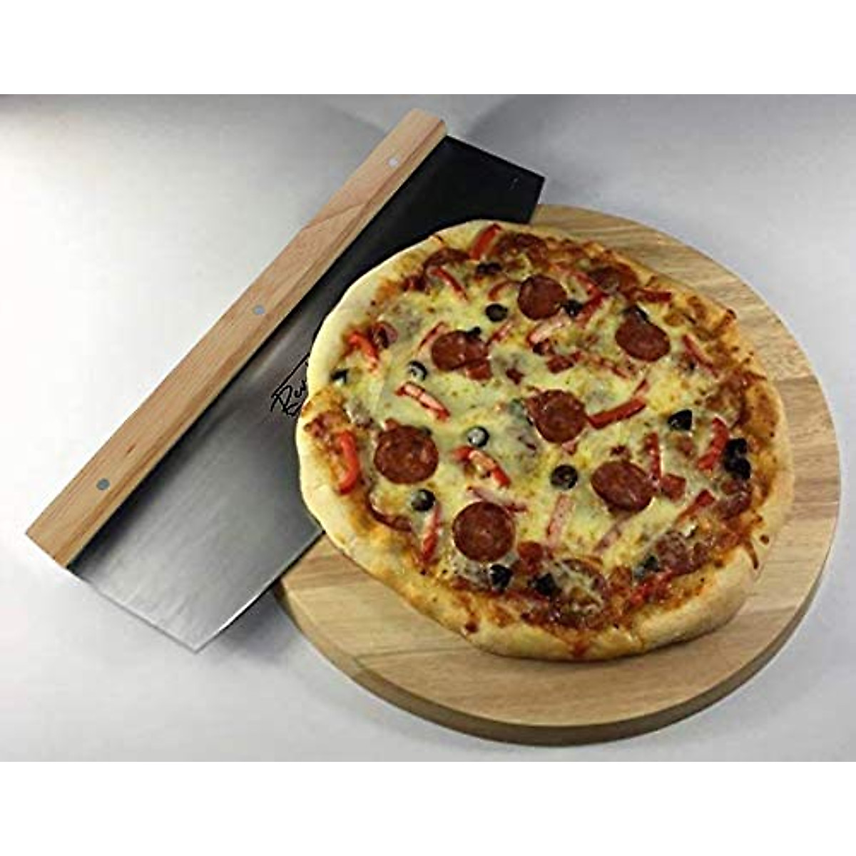 Premium Pizza Cutter Rocker With Wooden Handle & Safe Guard by Revolution Product Sharp Stainless Steel Blade Pizza Slicer Wheel Big Pizza Knife Cutters I Chop and Slices Dough Cake Oven Accessories I