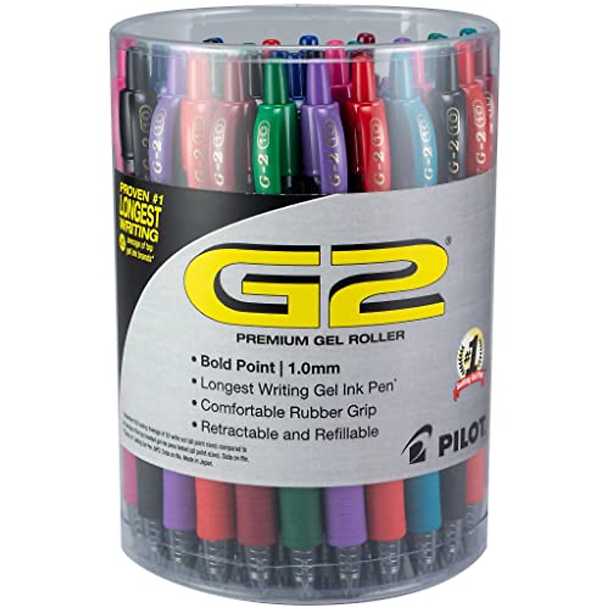 PILOT G2 Premium Refillable & Retractable Rolling Ball Gel Pens, Bold Point, Assorted Color Inks, 36-Pack Tub (14563)