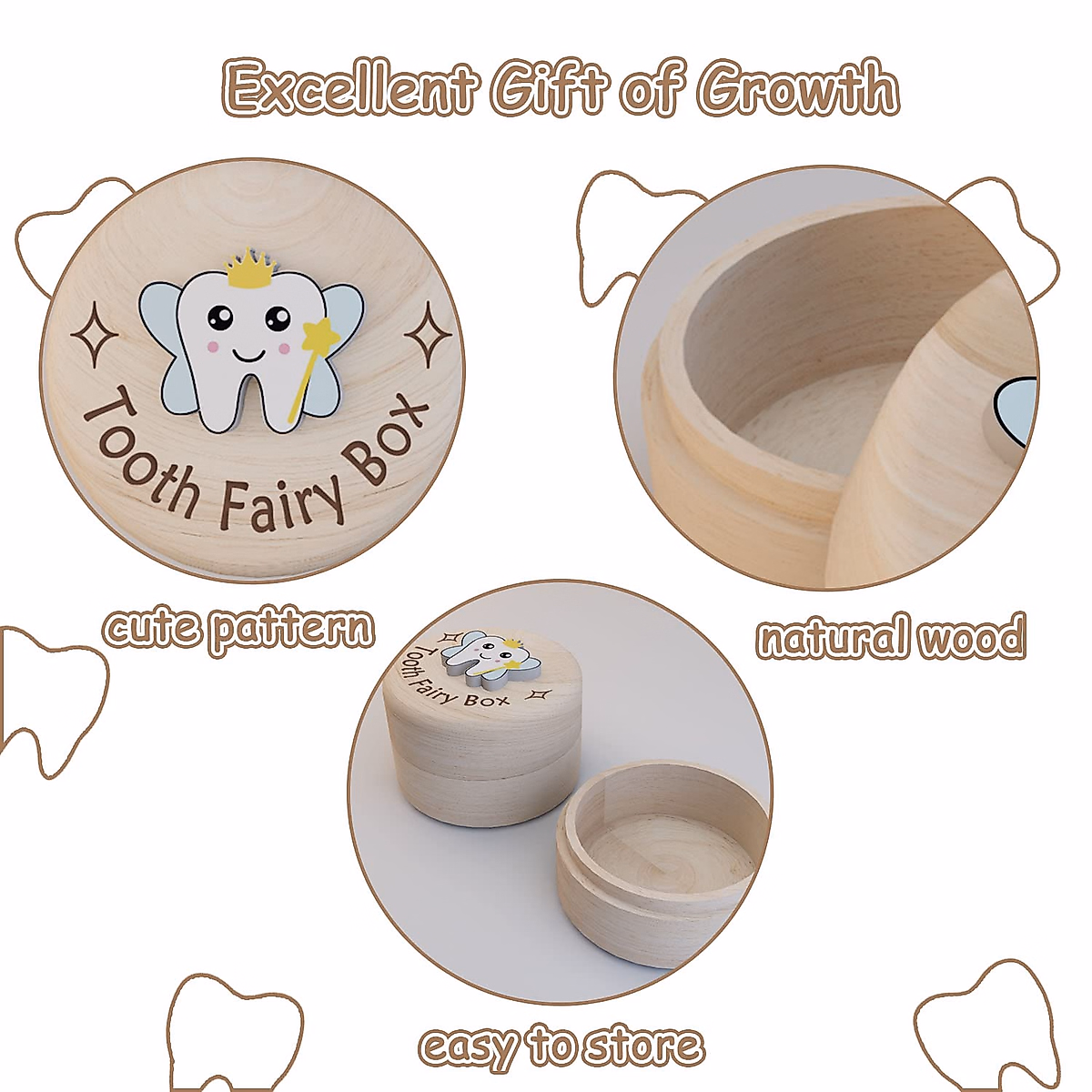 Tooth Fairy Box, Carved Wooden Box with 3D Tooth, Stores Lost Teeth for Kids, Easy to Carry, Suitable Size and Durable, Dropped Tooth Keepsake Storage Box for Boy or Girl(B-Wings-T)