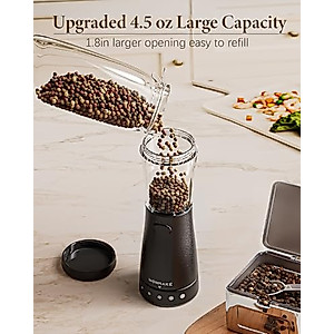 Electric Salt and Pepper Grinder Set with 4.5oz Large Capacity, Stainless Steel Rechargeable Salt and Pepper Grinder with 1.8" Wide Mouth, Storage Base,Adjustable Coarseness, and One-Hand Operation