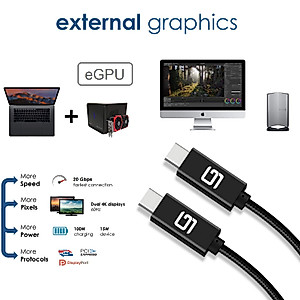 GodSpin USB C to USB C Cable (10Gbps) SuperSpeed [Certified] USB Type-C to USB Type-C, 100W Power (USB 3.1, 3.2, Thunderbolt 3) Nylon Braided, Dual 4k or Single 5k @60hz Display (10ft/10Gbps)