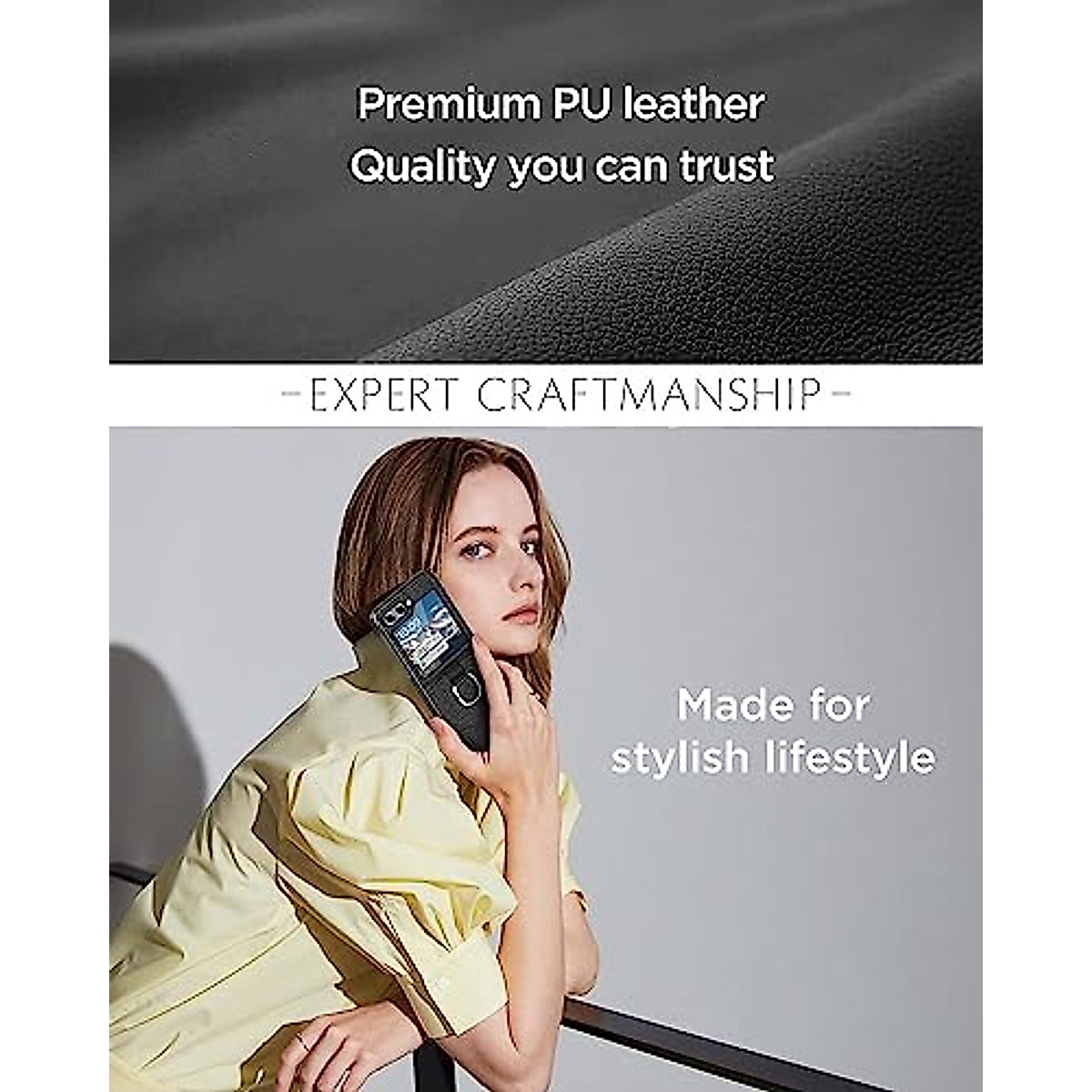 AICase for Samsung Galaxy Z Flip 5 Case Leather, Slim Protective Shockproof Phone Case with Ring for Galaxy Z Flip 5 5G, Black