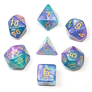 SmartDealsPro 7-Die Glitter Polyhedral Dice Set with Pouches for DND RPG MTG Dungeon and Dragons Table Board Roll Playing Games D4 D8 D10 D12 D20 (Blue-Purple)