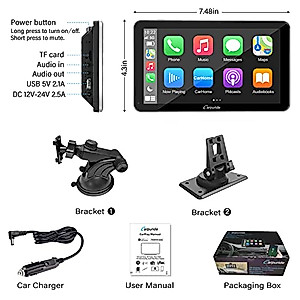 Carpuride 2023 Newest Wireless Apple Carplay & Android Auto,7 Inch Full HD Touch Screen Portable Car Radio Receiver,Car Stereo with Mirror Link, Google, Bluetooth