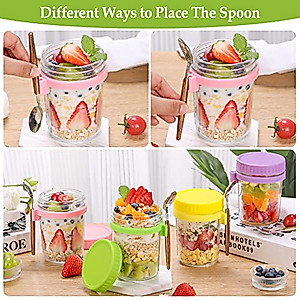 Overnight Oats Containers w.Lids and Spoons,Mason Jars for Overnight Oats,Airtight Overnight Oat Jar w.Measurement Marks,Storage Container for Milk,Fruit,12oz,Set of 4