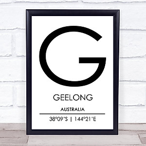 The Card Zoo Geelong Australia Coordinates World City Travel Quote Wall Art Print